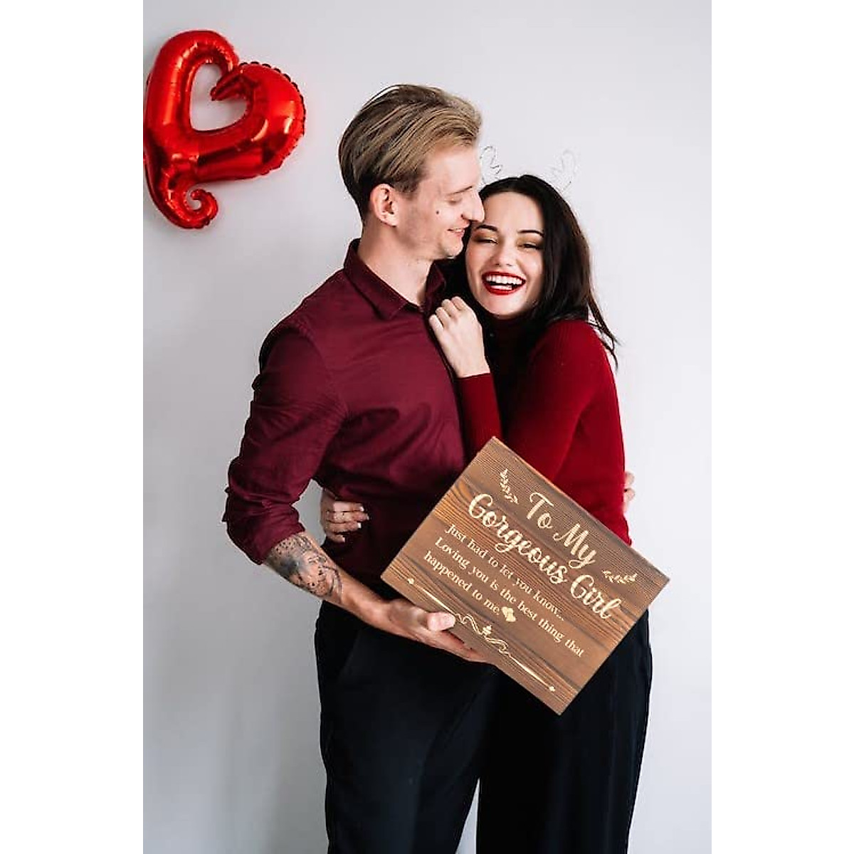 Gift for Her Anniversary Best Birthday Gifts for Girlfriend, Wine Tumbler Gift Set Wood Anniversary 5 Year Gift for Her Romantic, 1st Anniversary for Her 'To My Gorgeous Girl' Engraved Wooden Gift Set