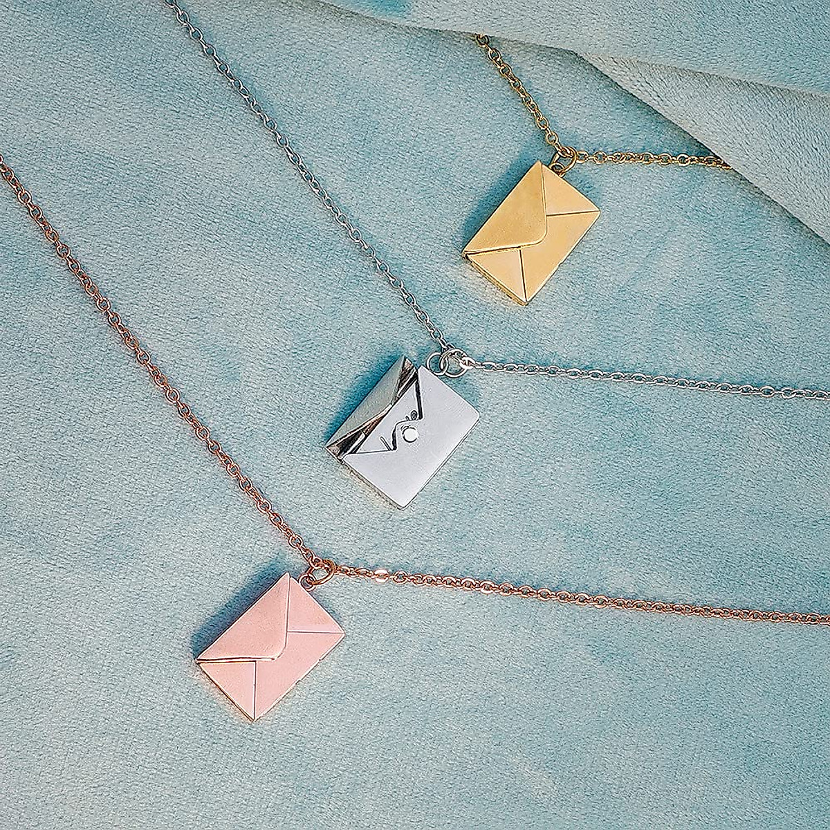 OPALSTOCK Personalized Locket Necklace Holds Pictures Photo Secret Message Inside Pendant Envelope Creative Seal Love Message Jewelry Gifts (envelope)