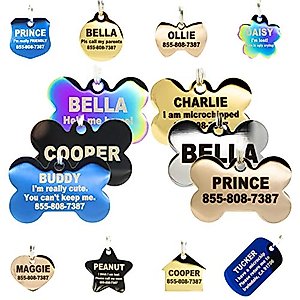 Engraved Dog Tags Personalized - Stainless Steel Engraved Dog Cat ID Tags Front & Back up to 8 Lines of Text Color Plating Gold, Rose Gold, Blue, Black, Nebula by PetANTastic