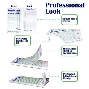Guest Check Pads For Waiters Waitresses Servers Restaurants Orders or Child’s Practice Single Page Durable Thick Paper 50 Sheets 20 Pk