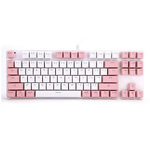 Wired Mechanical Gaming Keyboard, Backlit Keyboard Pink Antighosting 87 Key Mixed Light Cute Keyboard, for Professional Gamers and Typists(White Pink)