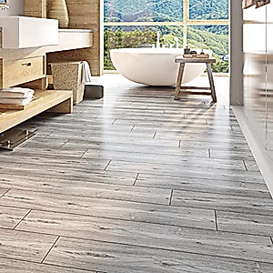 Livelynine 4-Tiles 6X36 Natural Grey Wood Vinyl Flooring Waterproof Peel and Stick Floor Tile Wood Look Vinyl Plank Flooring Removable Laminate Flooring Planks Tiles for Bathroom Kitchen Floors