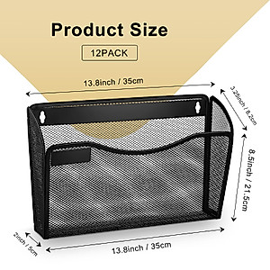 Tatuo 12 Pack Mesh Wall Mounted File Holder Hanging File Organizer Vertical Wall File Organizer Holder Rack for Office and Home, Black (with Label Panel)