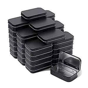 Tamicy Metal Rectangular Hinged Tins - Pack of 40 Matte Black Mini Portable Box Containers Small Empty Storage Tins with Lids Home Organizer Kit for Storage Drawing Pin Jewelry Crafts