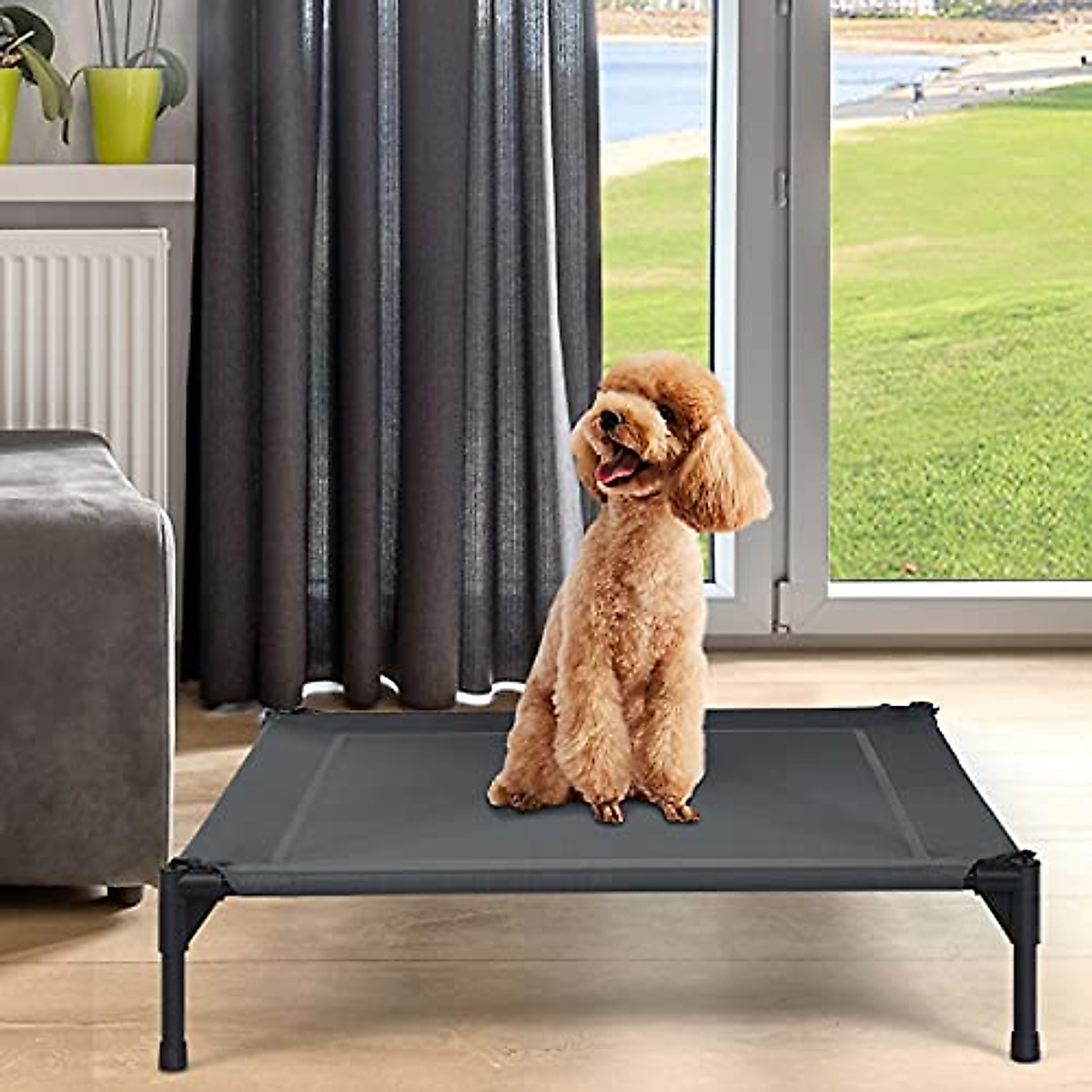 PETSITE Cooling Elevated Dog Bed, Portable Raised Dog Cot Bed with Removable Canopy, Outdoor Pet Hammock Bed for Small, Medium & Large Dogs