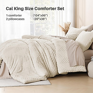 Litanika California King Comforter Set Beige, 3 Pieces Cream Tufted Boho Farmhouse Bedding Comforter Sets, Lightweight Fluffy Comforter Bed Set for All Season (104x96In Comforter and 2 Pillowcases)