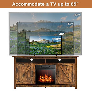 Tangkula TV Stand with 18 Inches Fireplace Insert, 58 Inches Fireplace TV Stand for TVs up to 65 Inches, 5,000 BTU Electric Fireplace with 3-Level Adjustable Flame, Remote Control and Timer (Brown)