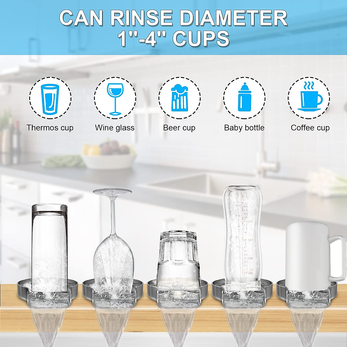 Feenice Glass Rinser for Kitchen Sink, Faucet Glass Rinsing Device, Bottle Washer, Cup Cleaner, Cup Rinser, Kitchen Sink Accessories, Kitchen Sink Automatic Flushing Device (Silver)