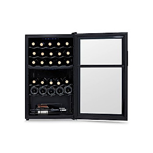 Luma Comfort Shadow Series Wine Cooler Refrigerator 33 Bottle Dual Temperature Zones, Freestanding Mirrored Wine Fridge with Double-Layer Tempered Glass Door & Compressor Cooling,Black