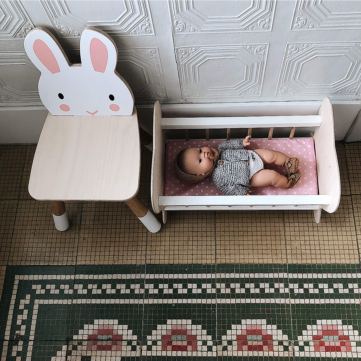 Tender Leaf Toys - Forest Table and Chairs Collections - Adorable Kids Size Art Play Game Table and Chairs - Made with Premium Materials and Craftsmanship for Children 3+ (Forest Rabbit Chair)