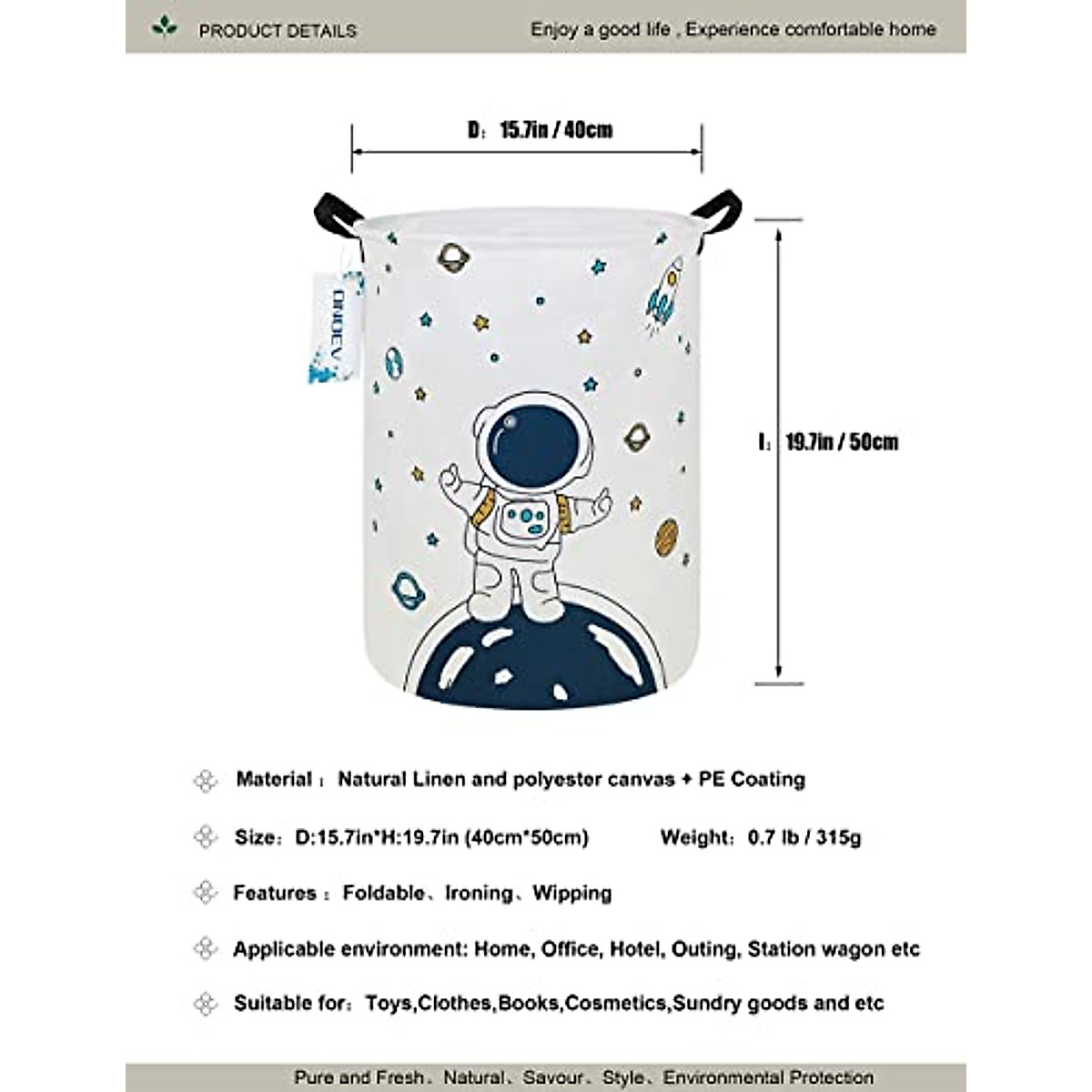 ONOEV Round Fabric Storage Bin,Decorative Basket,Organizer Basket with Handles,for Clothes Storage,books and sundries (Star astronaut), 19.7inch(H) x 15.7inch(D)