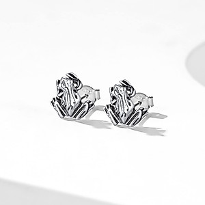 ChicSilver 925 Sterling Silver Stud Earrings for Women Sensitive Ear Hypoallergenic Frog Earrings Cute Funny Animal Jewelry