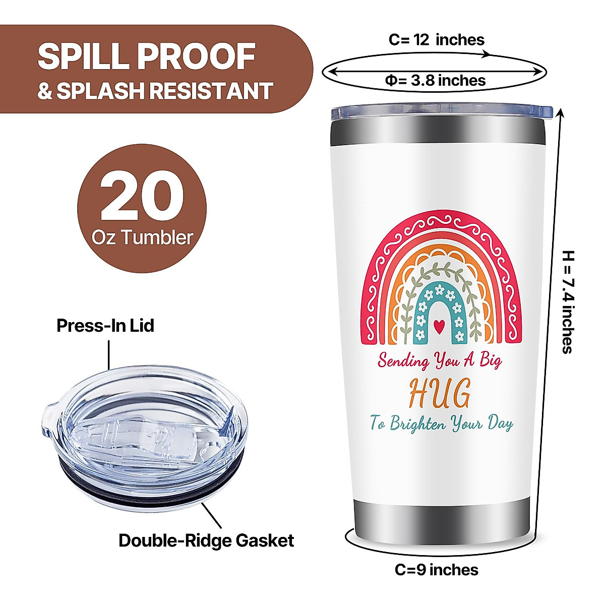 WFSJRED Sending You a Big Hug Tumbler 20 oz Insulated Tumblers with Lid & Straw | Stainless Steel Travel Coffee Wine Tumbler Mug (Sending you Tumbler)