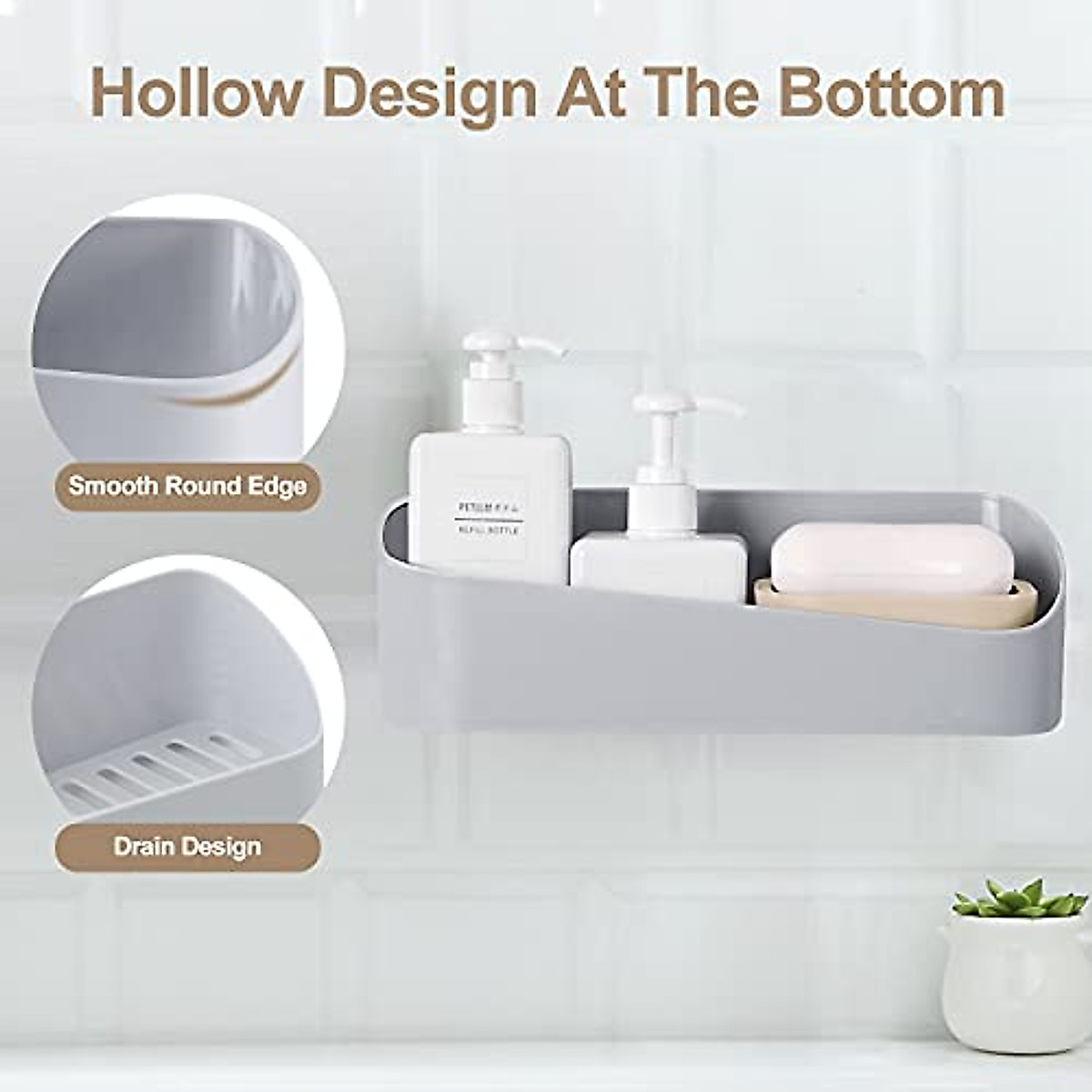 QIVANLIFE Shower Caddy Basket Shelf,Bathroom Shower Storage Organizer Wall Mounted Bathroom Shelf with Adhesive,Shampoo Holder Organizer,Storage Rack for Toilet, Kitchen Spice Racks Holder (Grey)