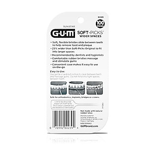GUM Soft-Picks Wider Space, Easy to Use Dental Picks for Teeth Cleaning and Gum Health, With Convenient Carry Case, Dentist Recommended Dental Floss Picks, 100ct (6pk)