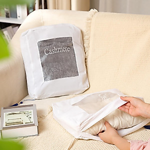 GliCraft 2 Pcs Cashmere Protection Pouch Wool Cotton Sweater Storage Bag Breathable Washable Cotton Bag for Woolen Cashmere Sweaters Storage, Cashmere, Merino Wool, and More