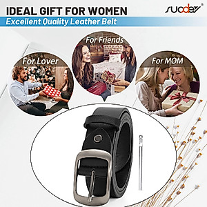 SUOSDEY Fashion Womens Soft Leather Belt, Waist Belt with Pin Buckle for Jeans Pants, black belt,width 1.3"