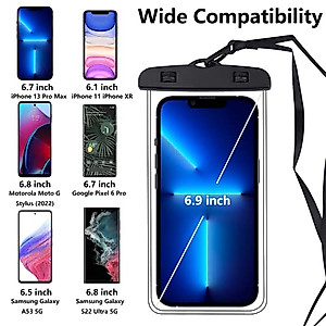 VAKS Waterproof Phone Pouch 2-Pack Universal Cellphone Waterproof Underwater Case Dry Bag for iPhone 13 12 11 Pro Max Xs Max XS X XR Samsung Galaxy Google Pixel Up to 6.9",Black+Pink