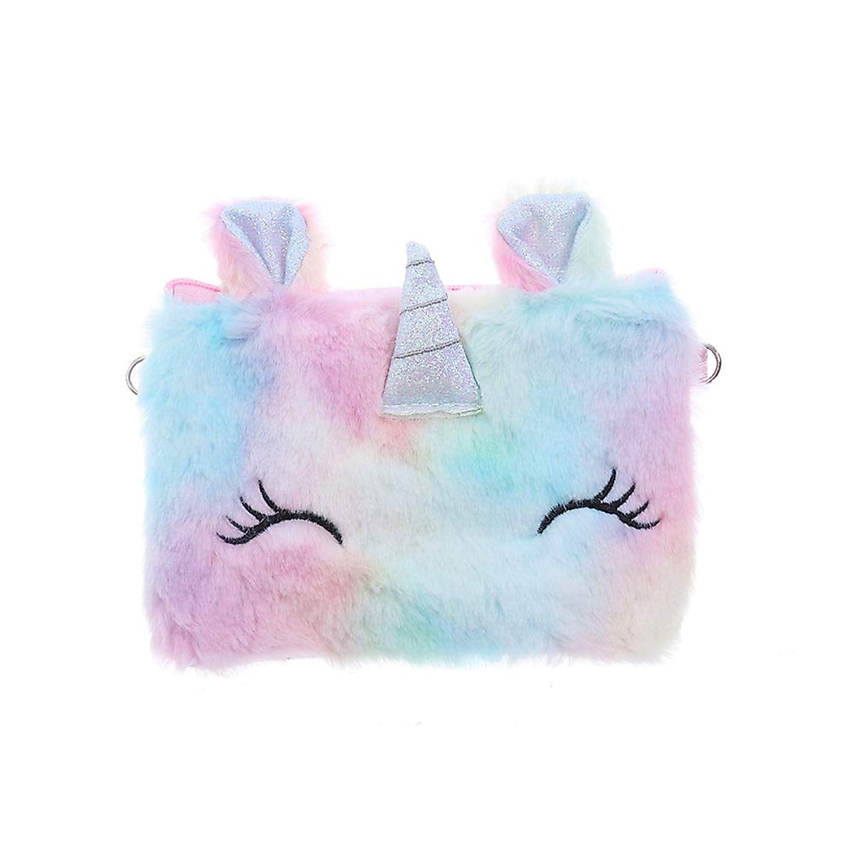 Women Girls Kids Fluffy Fuzzy Unicorn Bag Plush Tie Dye Rainbow Crossbody Purse