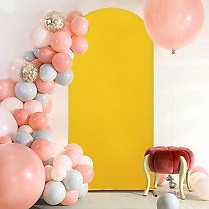 FOTSHARER Wedding Arch Backdrop Cover Chiara 2.6x6FT Gold Arch Cover for Party Events Spandex Fitted Arch Covers Fabric for Photography Round Top Backdrop for Birthday Ceremony Decorations