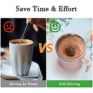 FOXNSK Self Stirring Mug, Self Stirring Coffee Mug Magnetic Stirring Mug Electric Magnetic Stirring Coffee Mug Rechargeable Self Stirring Mug Suitable for Coffee/Milk/Protein Powder (Pink)