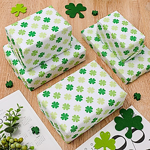 Whaline 100 Sheets St Patrick's Day Tissue Paper Clover Green White Gift Wrapping Paper Shamrock Pattern Decorative Art Paper for DIY Craft Birthday Holiday Decoration, 14 x 20 Inch