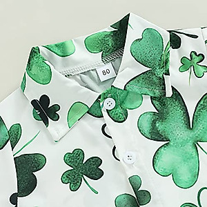 LIOMENGZI Toddler Baby Boy Summer Outfits Pattern Short Sleeve Button Down Shirt Top with Elastic Waist Shorts Clothes Set (Green, 12-18 Months)