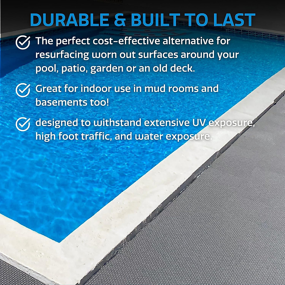 Big Floors DuraGrid Outdoor Modular Deck Tiles, Interlocking, Slip-Resistant, Self-Draining, Durable Plastic Flooring, Easy Install, UV & Water Resistant, Made in USA, 40 Pack, Gray