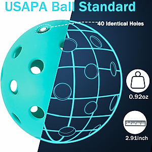 FEBSNOW Pickleball Balls Glow in The Dark, 40 Holes Outdoor Pickleball Balls for USAPA Regulations, Elasticity and Durable Balls with Pink Blue Yellow Green Color