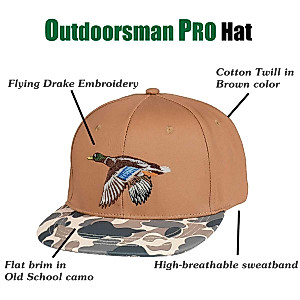 EDTREK Performance Outdoorsman Snapback Truck Hat with Flat Brim - Unique Animal Embroidery (Brown - Flying Duck)