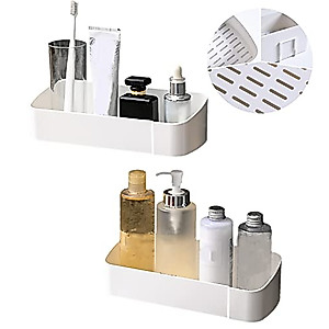 Fineget Plastic Shower Caddy Adhesive Shower Shelves for Wall Bathroom Kitchen Bathtub Rustproof Home Basket Shelf Removable No Drilling Space Saving Shower Storage Organizer Quick Dry White 2 Pack