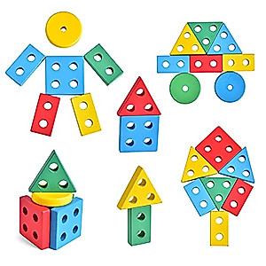 FUN LITTLE TOYS Stacking Train, Shape Sorter Wooden Toys(23 pcs), Sorting & Stacking Toys for Toddler 2-3, Montessori Toys for 1 2 3 Year Old Boy Girl Gifts, Kids Wooden Train Toy