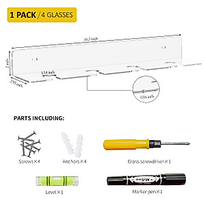 Hexsonhoma Clear Acrylic Wine Glass Holder Wall Mounted, Under Cabinet Hanging Wine Glass Rack, Champagne Wall Holer for Party 50 for 4 Glasses (4 Glasses 1 Pack)