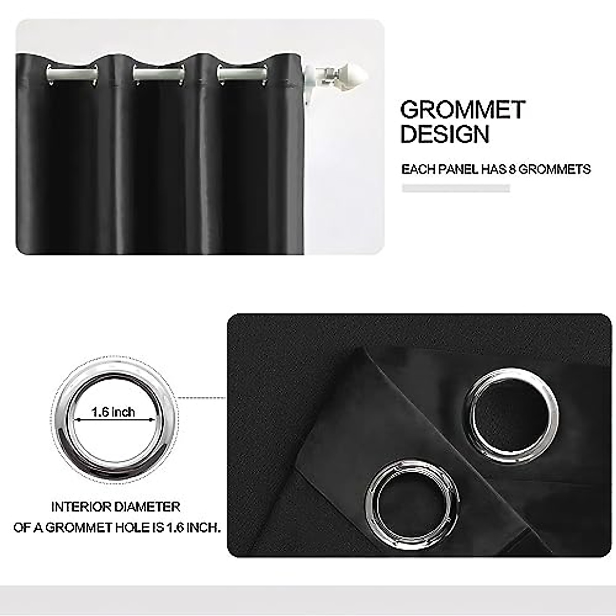 ZHAOFENG Black Velvet Curtains 108 inches with Grommet, Soft Luxury Sunlight Dimming Heat Insulated Privacy Protect Velour Drapes for Bedroom, 2 Panels, W52 x L108 Inches