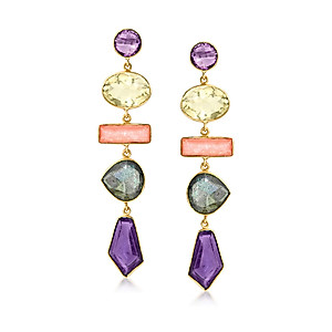 Ross-Simons 29.00 ct. t.w. Multi-Gemstone Drop Earrings in 18kt Gold Over Sterling