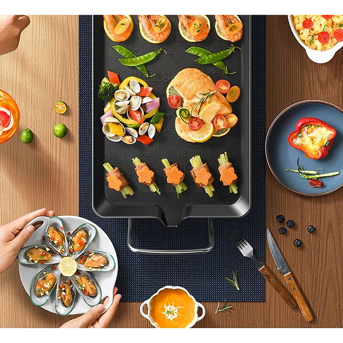 Electric Table Top Griddle. Korean Style Nonstick Grill. Indoor Raclette Yakiniku Grill Pan. Extra Large Portable. Adjustable Temperature. Campaing Indoor Outdoor (26.8 Inch)