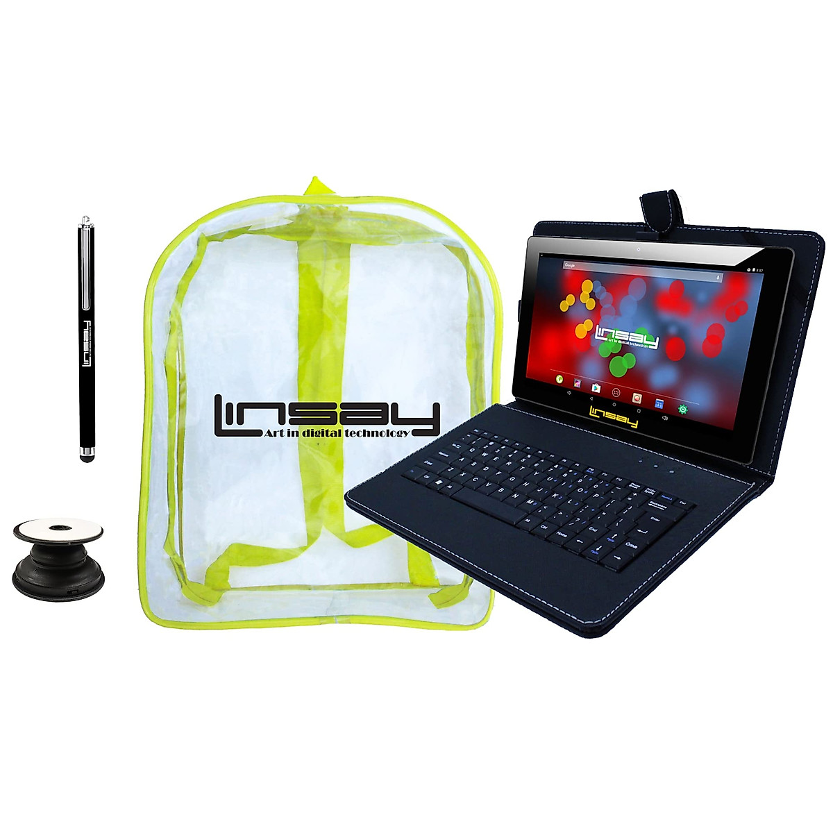 LINSAY 10.1" 1280x800 IPS 2GB RAM 32GB Android 11 Tablet with Black Keyboard, Backpack, Pop Holder and Pen Stylus