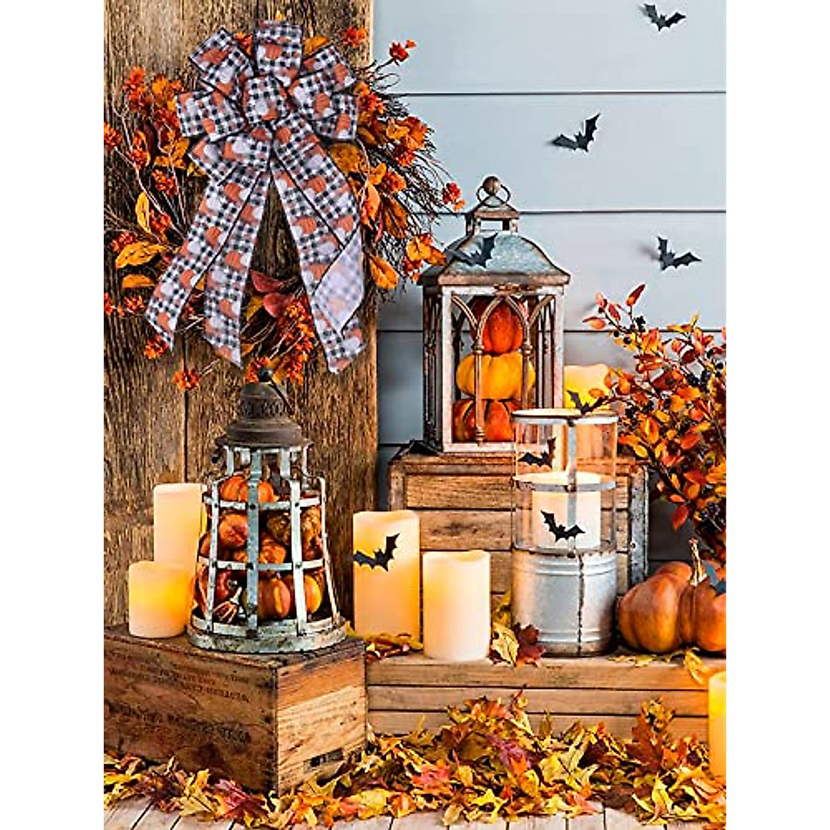 RECUTMS Fall Wreath Bow Halloween Thanksgiving Wreath Bows Holiday Bows for Wreaths Orange Burlap Bow Home Garden Decoration