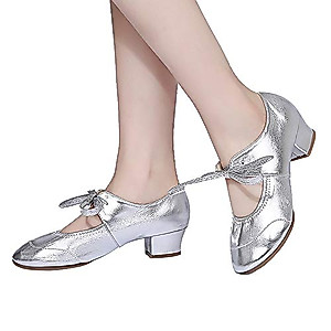Women's Dance Shoes Fashion Shallow Soft Sole Shoes Modern Dance Latin Dance Square Low Top Shoes Silver