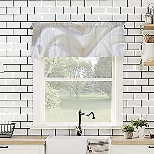 Queen Area Rod Pocket Short Curtain Valances Gold White Marble Window Valance for Living Room Bedroom Kitchen Bathroom 42"x18"