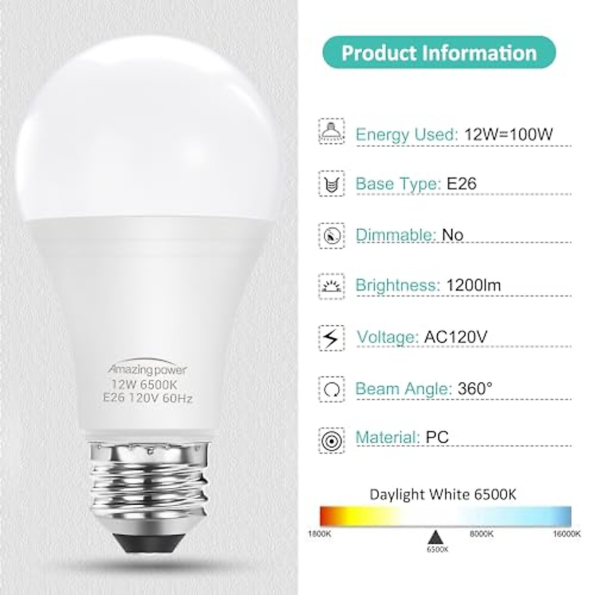 Amazing power 100W Equivalent E26 LED Bulbs, Daylight White Non-Dimmable Medium Screw Base Light Bulbs 6500K, 4-Pack