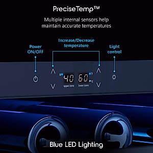Zephyr Brisas 24 Inch Wine Fridge Dual Zone Under Counter - Low Noise Countertop Wine Cooler Cellars Cabinet Home Bar Freestanding Wine Refrigerator with Glass Door and Temp Control, 46 Bottles