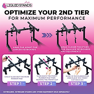 Liquid Stands 2 Tier Keyboard Stand Attachment - Adjustable Electric Digital Piano Stand for 54 - 88 Key Music Keyboards & Synths - Double Stand Extender for Square Tube Z Style Stands