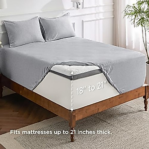 Bedsure Deep Pocket Queen Sheet Set - Ultra Soft Cationic Dyed Air Mattress Sheets, Fits Mattresses Up to 21" Thick, Breathable Luxury Hotel Bed Sheets - 4 Pieces Bedding Sheets & Pillowcases, Grey