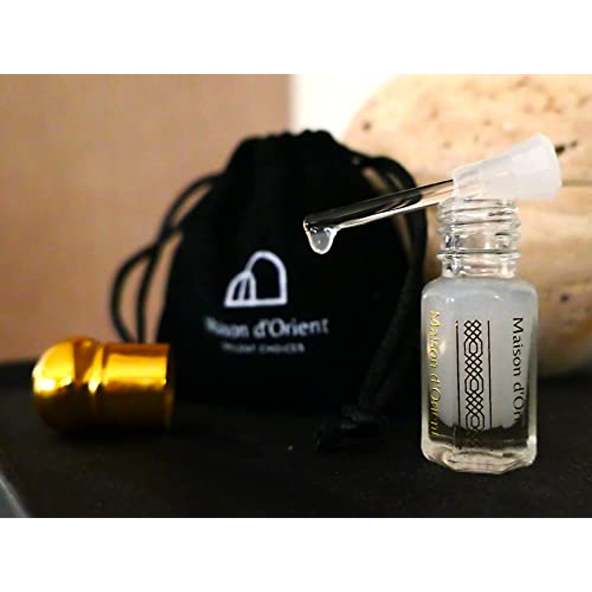 Maison d'Orient Vanilla Musk Perfume Oil in Arabian Bottle with Applicator and Pouch for Weddings, Parties, and Baby Showers