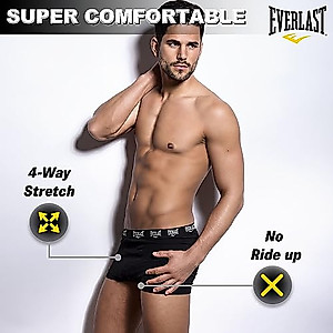 Everlast Mens Trunks Underwear - Short 4" Inseam, Breathable Cotton Underwear for Men Pack of 6 - Cotton Stretch Mens Underwear (Large, Black)