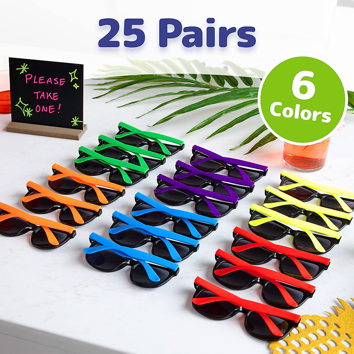 PREXTEX 25-Pack Kids Sunglasses Bulk - Neon Sunglasses - Bulk Sunglasses for Kids - Perfect Kids Party Favors for Summer, Beach Party - Bulk Kids Summer Glasses for Kids and Adults