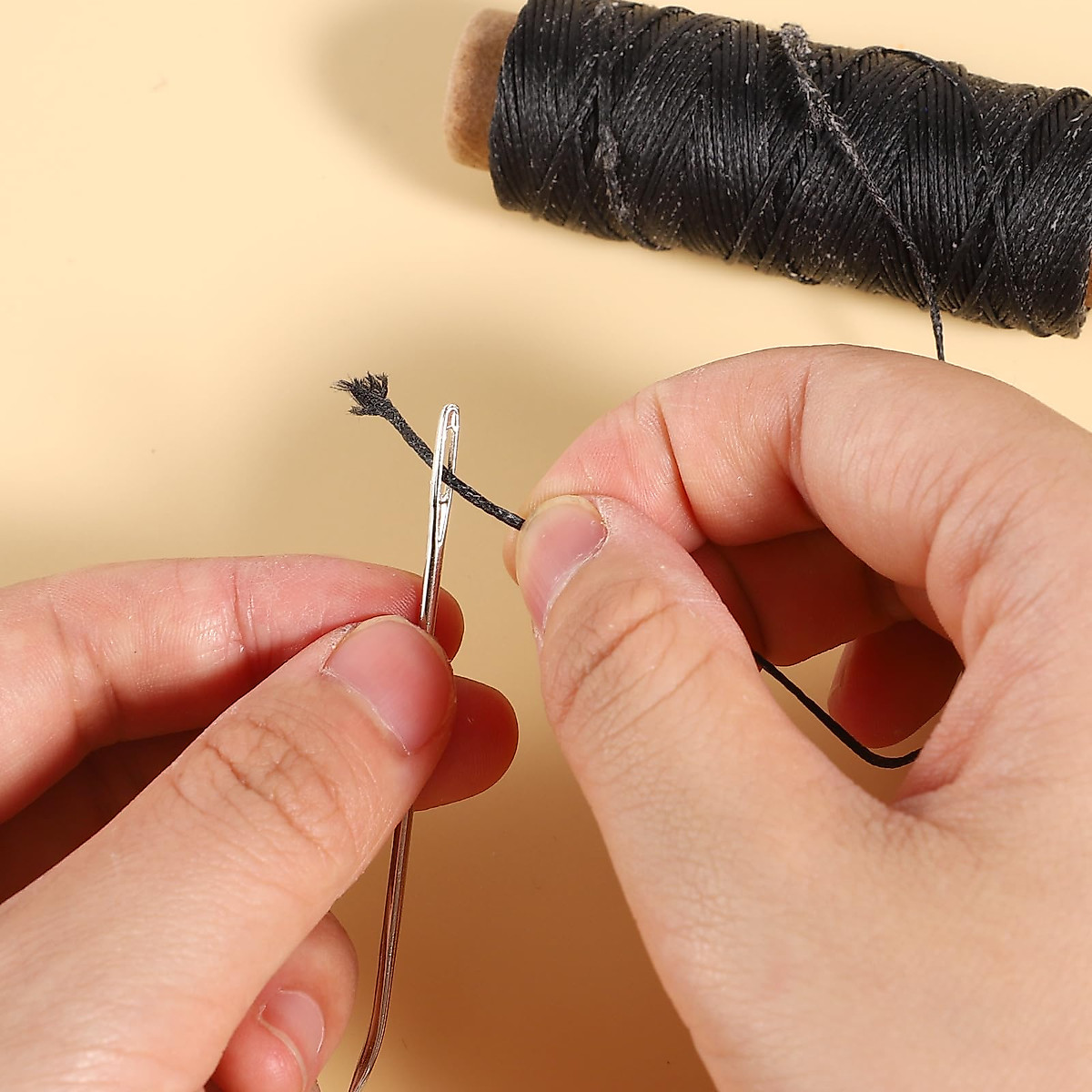 55Yards Waxed Thread with 7 Pcs Leather Needles for Hand Sewing 150D Flat Sewing Waxed Thread Leather Repair Needles for Sewing Upholstery Leather Canvas Bags Sofa Furniture