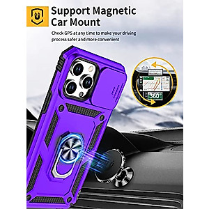 Moofel for iPhone 13 Pro Max Case with 2 Pack Tempered Glass Screen Protector Duty Protective Camera & Kickstand 【Military Grade】 Heavy Cover for iPhone 13 Pro Max 6.7 Inch (Purple)