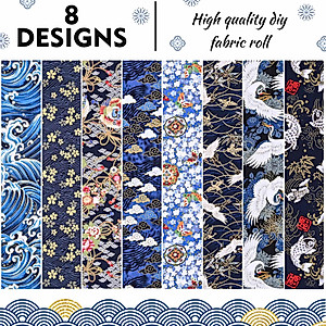 40 Pcs Blue Japanese Style Jelly Roll Blue Ukiyoe Fabric Strips for Quilting Crafting Blue Sea Wave Bird Floral Precut Polyester Patchwork for Sewing DIY Crafts Fabric Bundles Strips 39.37 × 2.55 Inch